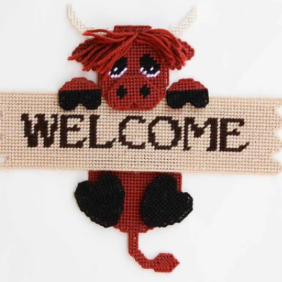 Hand Crafted | Wall Decor | Highland Cow Welcome Sign Wall Hanging ...